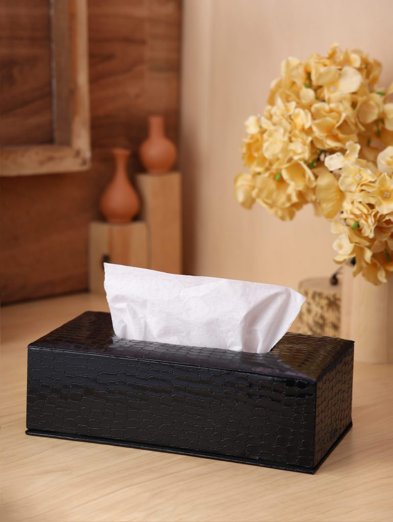 RICHTER® Leatherette Black Crocodile Tissue Box Holder/Cover - RICHTER®
